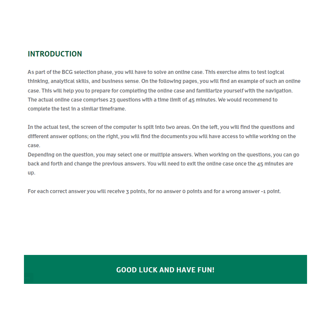 Bcg Potential Test Online Case Practice